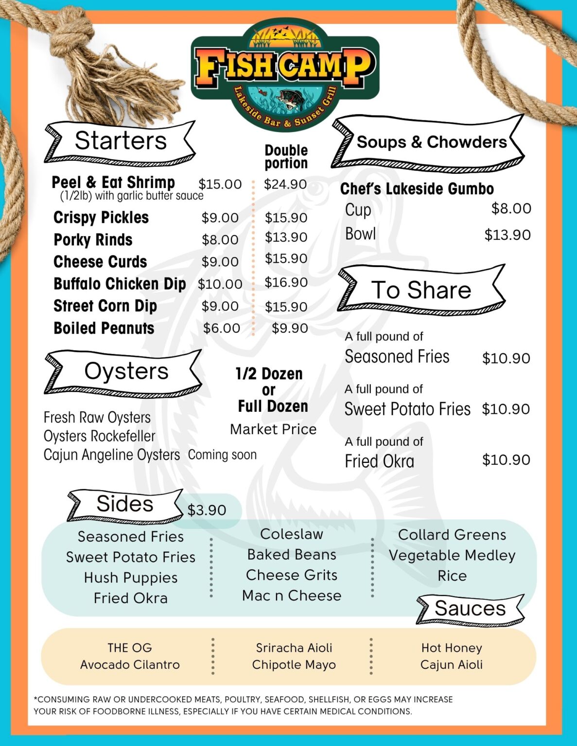 Menu - Fish Camp Tally